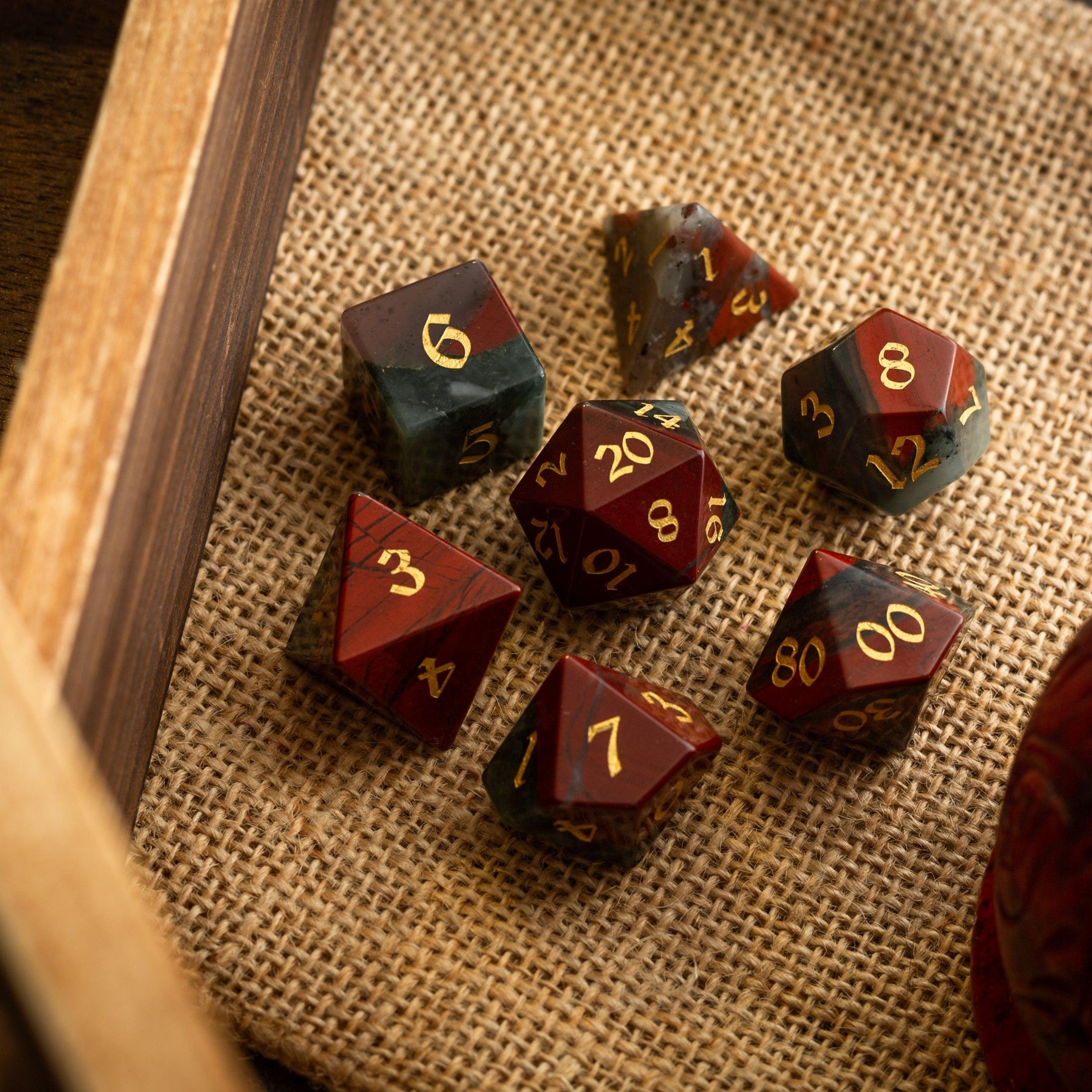 African Bloodstone Hand Carved Gemstone DND Dice Set – Nord Games