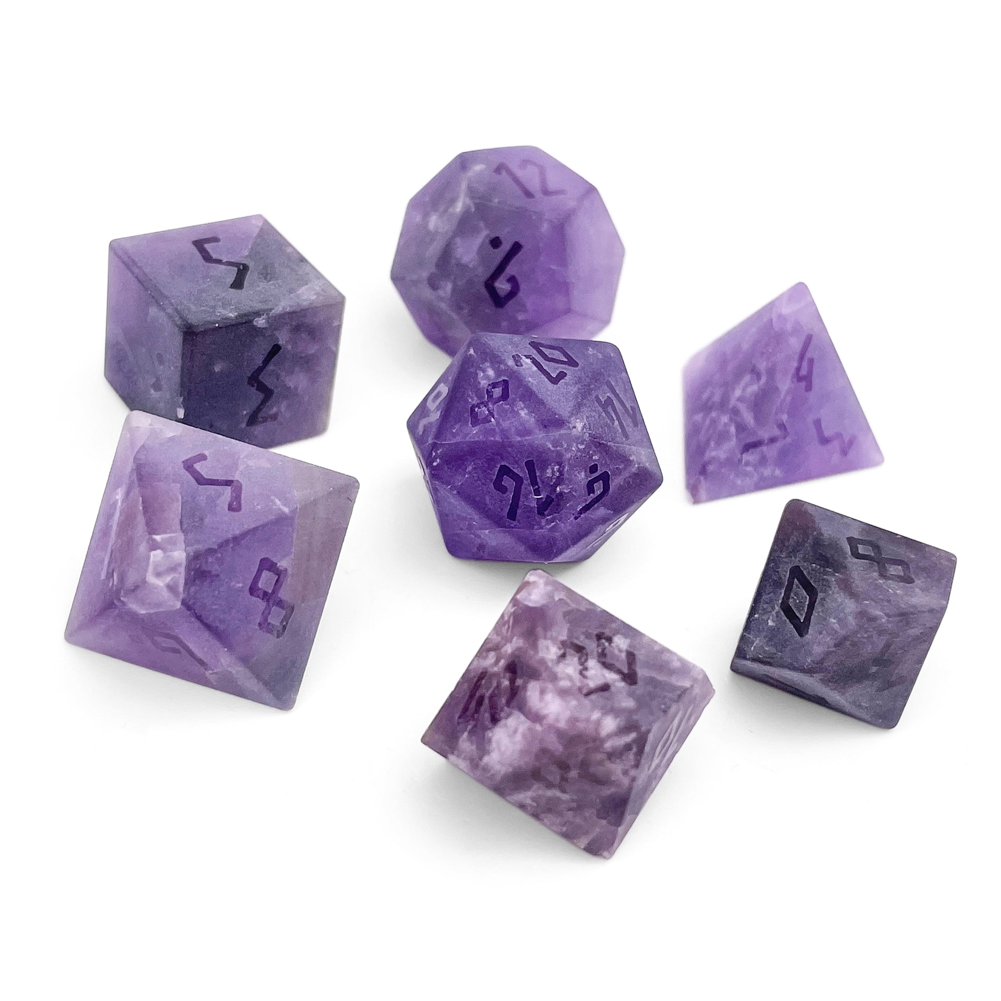 Amethyst - Frosted - Raised 7 Piece RPG Set Gemstone Dice – Nord Games