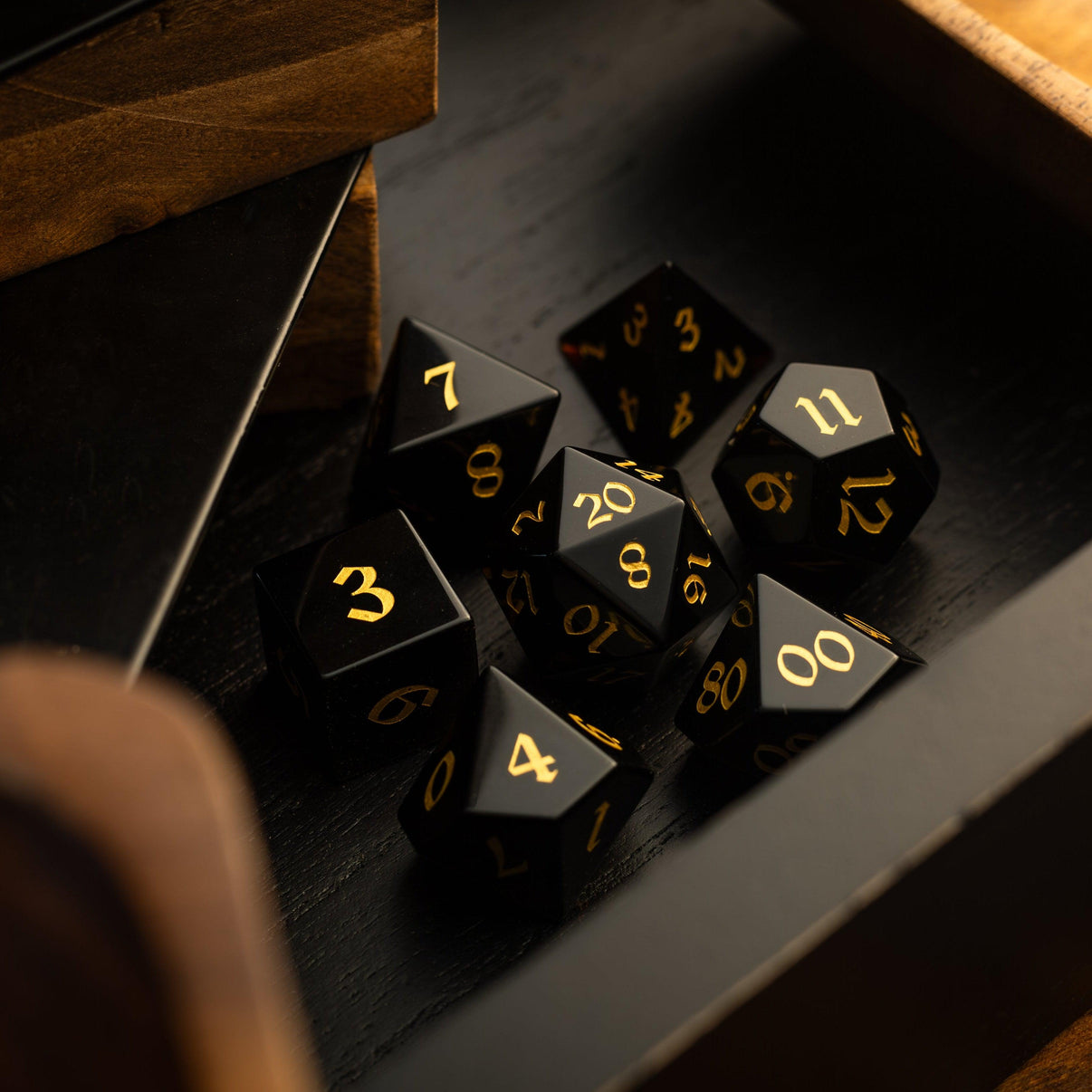 Gemstone Black Night Obsidian Hand Carved DND Dice Set – Nord Games