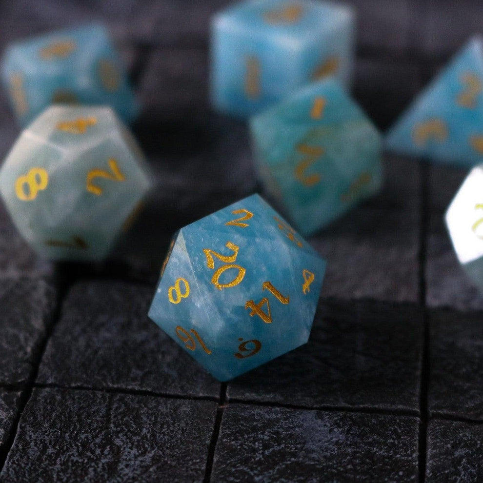 Gemstone Blue Aquamarine Stone Hand Carved DND Dice Set – Nord Games