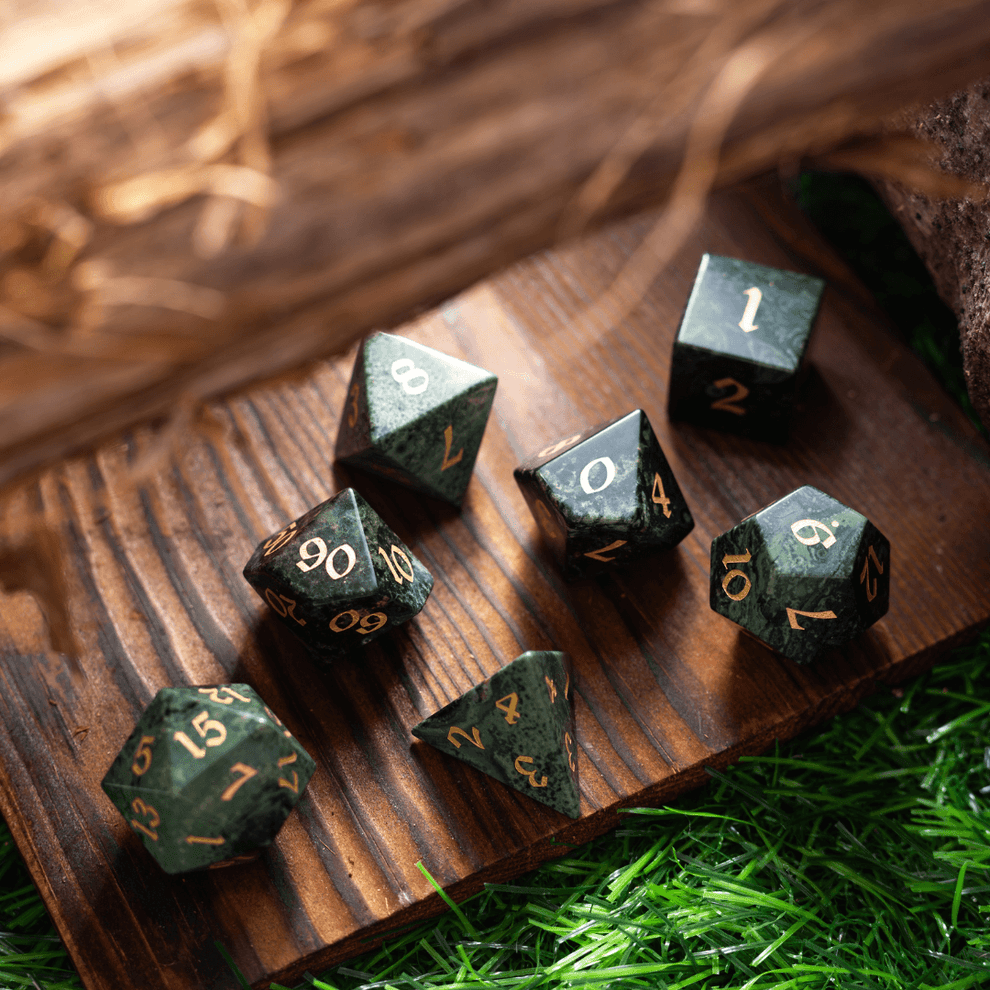 Green Eyed Hand Carved Gemstone DND Dice Set – Nord Games